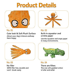Topnique Dog Squeaky Toy Set - Octopus and Crocodile Design, 2-Pack, Durable Plush Toys for Large Dogs, Interactive Play, Sturdy, Soft, and Crinkly, Ideal for Small to Large Dogs (Green & Purple)