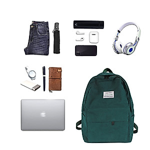 Van Caro Corduroy School Backpack Large College Backpack Casual Bookbag Laptop Backpack Computer Bag Travel Daypack for Girls Boys Teens,Black Green(no Pendant)