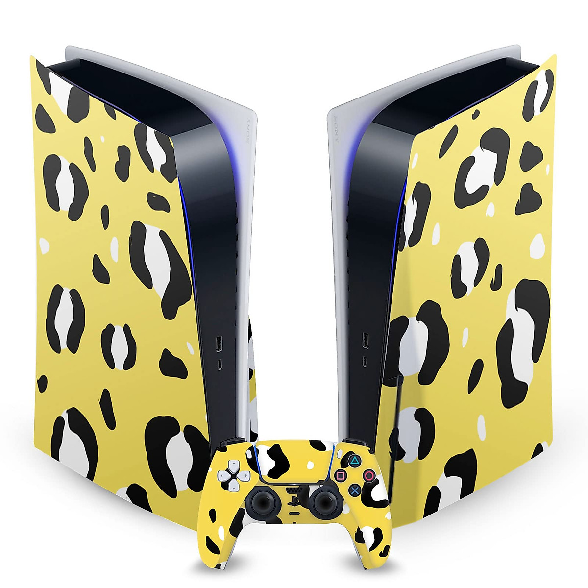 Yellow Leopard Art Mix Matte Vinyl Faceplate Sticker Gaming Skin Case Cover Compatible with Sony Playstation 5 PS5 Disc Edition Console & DualSense Controller