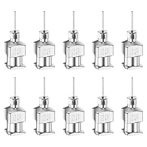 HARFINGTON 10pcs 23Gauge Stainless Steel Dispensing Needles, 1/4" All Metal Glue Needle Tube Blunt Tips Luer Lock for Thick Liquids, Ink, Glue, Lab Use