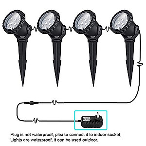 12W LED landscape light Outdoor Landscape Spotlights with Spike Stand 12V Low Voltage landscape lighting, IP66 Waterproof Garden Yard Trees Flags Pathway Lights Warm White(800LM, 3000K), 4pack,UL Plug