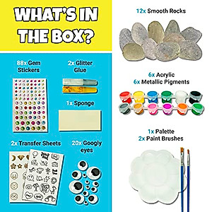 JOYEZA Deluxe Rock Painting Kit, Arts and Crafts for Girls Boys Age 6+, 12 Rocks, Best Tween Gift Art Set, Waterproof Paints, Craft Kits Art Supplies, Kids Activities Age 4 5 6 7 8 9 10