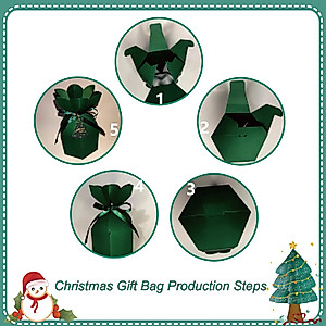 20pcs Christmas Gift Boxes Treat Cookie Favor Party Stacking Set with Lids Merry Christmas Goodie Paper Box Small Size Bow Bulk for Chirldren Mini Wrap Decorative Candy Holiday Santa Presents Giving (20 green Christmas+tag+ribbon+pins)