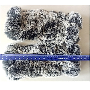 Valpeak Womens Rabbit Fur Winter Mittens Knitted Fingerless Gloves(Snowtop Black)