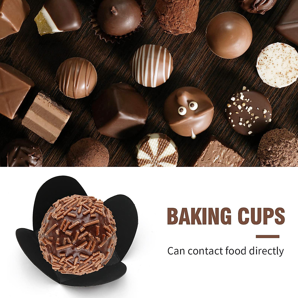 200Pcs Cupcake Liners, Truffle Wrappers Paper Chocolate Cups Candy Cups Baking Liners for Wedding Party Birthday Baby Shower Christmas Valentine Day (Black)