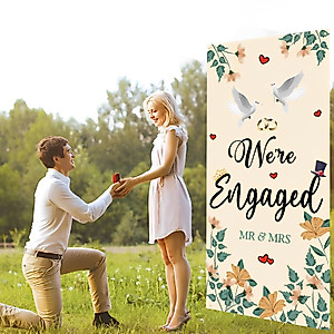 Kimini-Ki We're Engaged Door Cover, Engagement Door Banner, Engagement Party Sign, Bridal Shower Mr & Mrs Bride to Be Bachelorette Wedding Party Banner Decoration Supplies