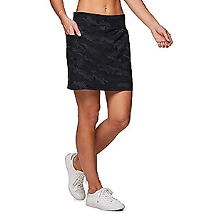 RBX Active Fashion Camo Skort for Women, Quick Drying Flat-Front Woven Running/Tennis/Golf/Pickleball Skort with Zipper Pocket S21 Black Camo M