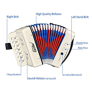 Eastar Kids Accordion Toy Accordian Mini Musical Instruments 10 Keys Button for Child Children Kids Toddlers Beginners (White)