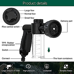 Garden Hose Nozzle, High Pressure Spray Gun Nozzle, 8 Spray Patterns for Watering Plants, Lawn, Patio, Cleaning, Showering Pet with 3.5oz/100cc Soap Dispenser Bottle