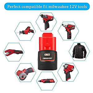 TENMOER 2 Pack 12V 3.0Ah Replacement Battery and Charger Kit Compatible with Milwaukee M12 12Volt Batteries Tools