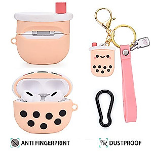 Cute AirPod Pro 2 Case with Boba Keychain Girly Pink Milk Tea Design Compatible with AirPods Pro 2nd Generation 2022 Case for Women and Girls