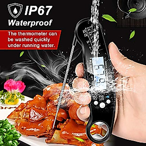 Waterproof Digital Instant Read Meat Thermometer Folding Probe Calibration Function for Cooking Food Candy, BBQ Grill, Calibration Bottle Opener for Kitchen (Black)