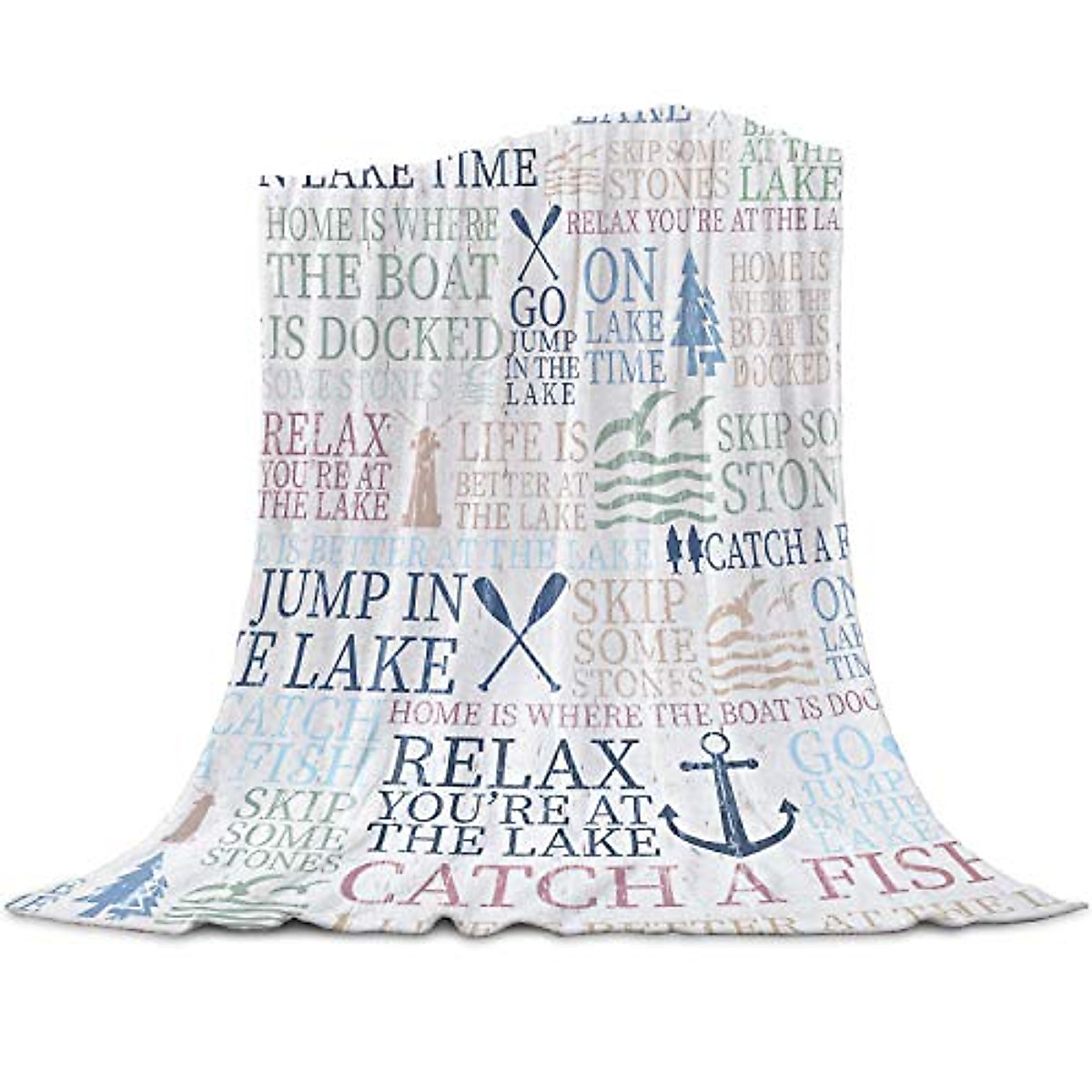 Flannel Fleece Blanket,Nautical Anchor Lake Life Sailboat Cozy Plush Microfiber Throw Blankets-Lightweight Reversible Soft Warm Blanket,All Season Bed Blankets for Couch Sofa Throw-50x60 Inch