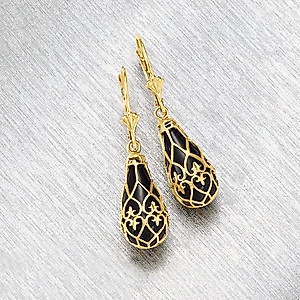 Ross-Simons Black Onyx Teardrop Earrings in 14kt Yellow Gold