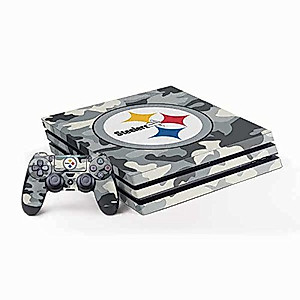 Skinit Decal Gaming Skin Compatible with PS4 Pro Console and Controller Bundle - Officially Licensed NFL Pittsburgh Steelers Camo Design