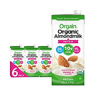 Orgain Organic Vegan Protein Almond Milk, Unsweetened Vanilla - 10g Plant Based Protein, With Vitamin D & Calcium, Gluten Free, Dairy Free, Lactose Free, Soy Free, No Sugar Added, 32 Fl Oz (Pack of 6)
