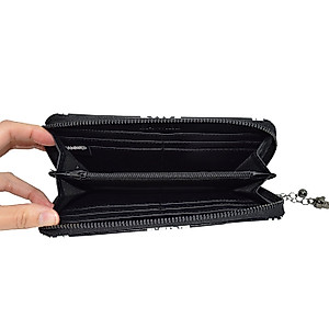 Lost Queen Gothic Death Skull Face Glow in the Dark Zip Around Wallet, Black, Large