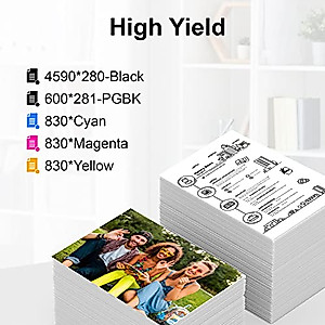 FASTINK Compatible Ink Cartridge Replacement for Canon 280 and 281 PGI-280XXL CLI-281XXL 281XXL to use with Canon PIXMA TR7520 TR8520 TS6120 TS6220 TS8120 TS8220 TS9120 TS9520 TS6320 TS9521C (5 Pack)