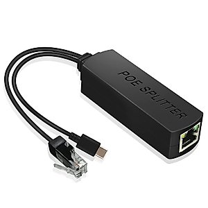 Gigabit PoE USB C Splitter 48V to 5V 2.4A, IEEE 802.3af/at 10/100/1000Mbps Active PoE Power Over Ethernet USB C Splitter Adapter for Security IP Cameras, iPads, Raspberry Pi4, Dropcam