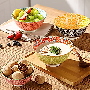 Metahom Ceramic Cereal Bowls, 23 Oz Colorful Soup Bowls, Deep Porcelain Bowl Set for Salad, Dessert, Pasta, Ice Cream,Set of 6