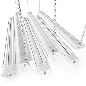 Ensenior 6 Pack Linkable LED Utility Shop Light, 4 FT 4400lm, 36W Equivalent 280W, 5000K Daylight, 48 Inch Integrated Fixture for Garage&Workbench, Surface or Hanging Mount, White, ETL Certified