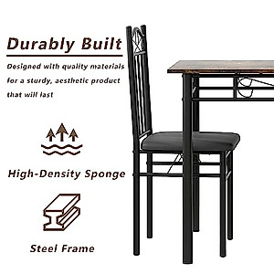 Aobafuir Kitchen Dining Room Table Sets for 4, 5 Piece Metal and Wood Rectangular Breakfast Nook, Dinette with Chairs, Industrial Retro Brown