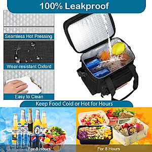Double Deck Insulated Lunch Box, Expandable Large Lunch Bag Leakproof Cooler Bag Lunch Pail for Men Women Adults Work Shifts Travel Daytrip, Black
