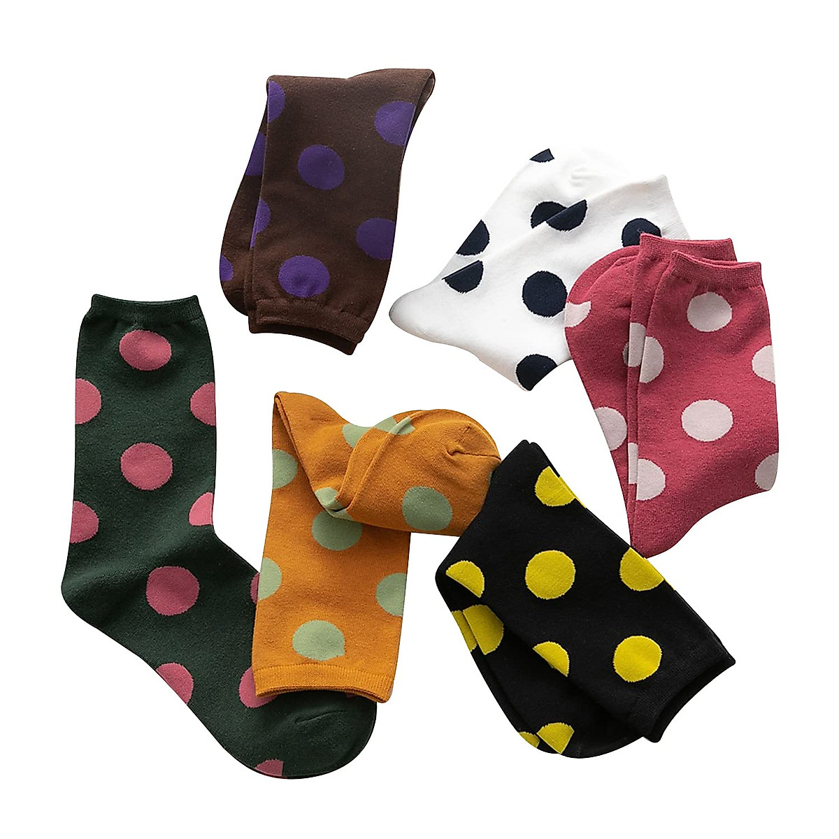 BonjourMrsMr Womens Socks Polka-dot Above Ankle Novel Cute Fun Cotton Frilly Socks for Big Girls 5/6 Pairs