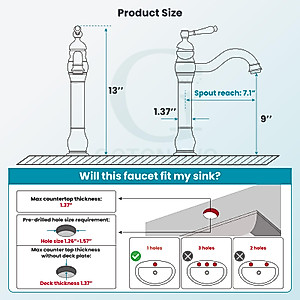gotonovo Single Handle Vessel Sink Faucet 360° Swivel Bathroom Faucet One Hole Farmhouse Lavatory Vanity Faucet Bowl Sink Mixer Tap with Pop Up Drain, Matte Black