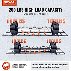 VEVOR Garage Shelving Wall Mounted, 1 x 4 ft Heavy Duty Garage Wall Shelves, 400 lbs Load Capacity Garage Storage Rack Floating Shelves, 2 Pack, Suitable for Shop, Shed, Garage Storage