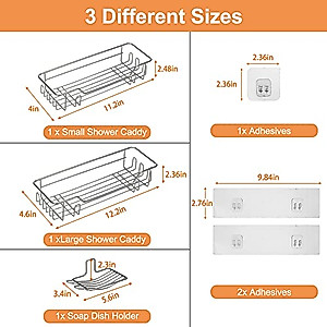 KeFanta Adhesive Shower Shelves,Shower Caddy Organizer with 18 Hooks,Drilling Free Razor Shower Shampoo Soap Holder,3 Pack Shower Racks for Inside Shower,Stainless Steel/Silver