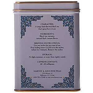 Harney & Sons Caffeinated Tea Tin Sachets, Black Currant, 20 Count