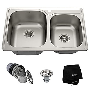 Kraus KTM32 Premier Kitchen Sink Double Bowl, 33.13, Satin