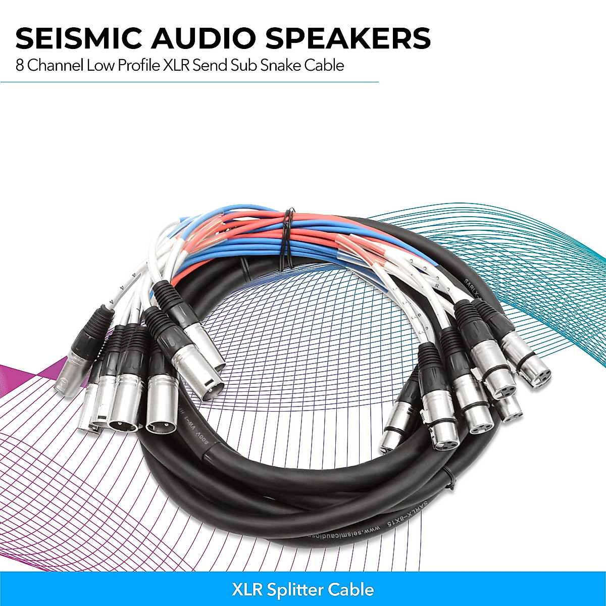 Seismic Audio Speakers 8 Channel Low Profile XLR Send Sub Snake Cable, XLR Splitter Cable, 15 Feet