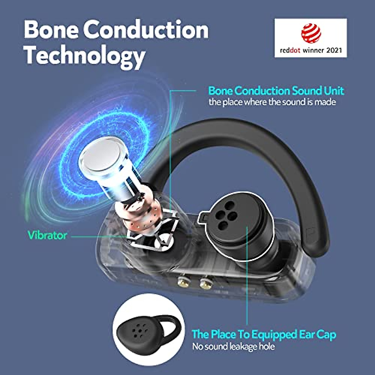 DACOM True Wireless Bone Conduction Headphones Open Ear Bluetooth Headphones with Earhooks 26 Hrs Playtime with Charging Case Sport Earbuds Waterproof with Built-in Mic for Workouts Running Cycling