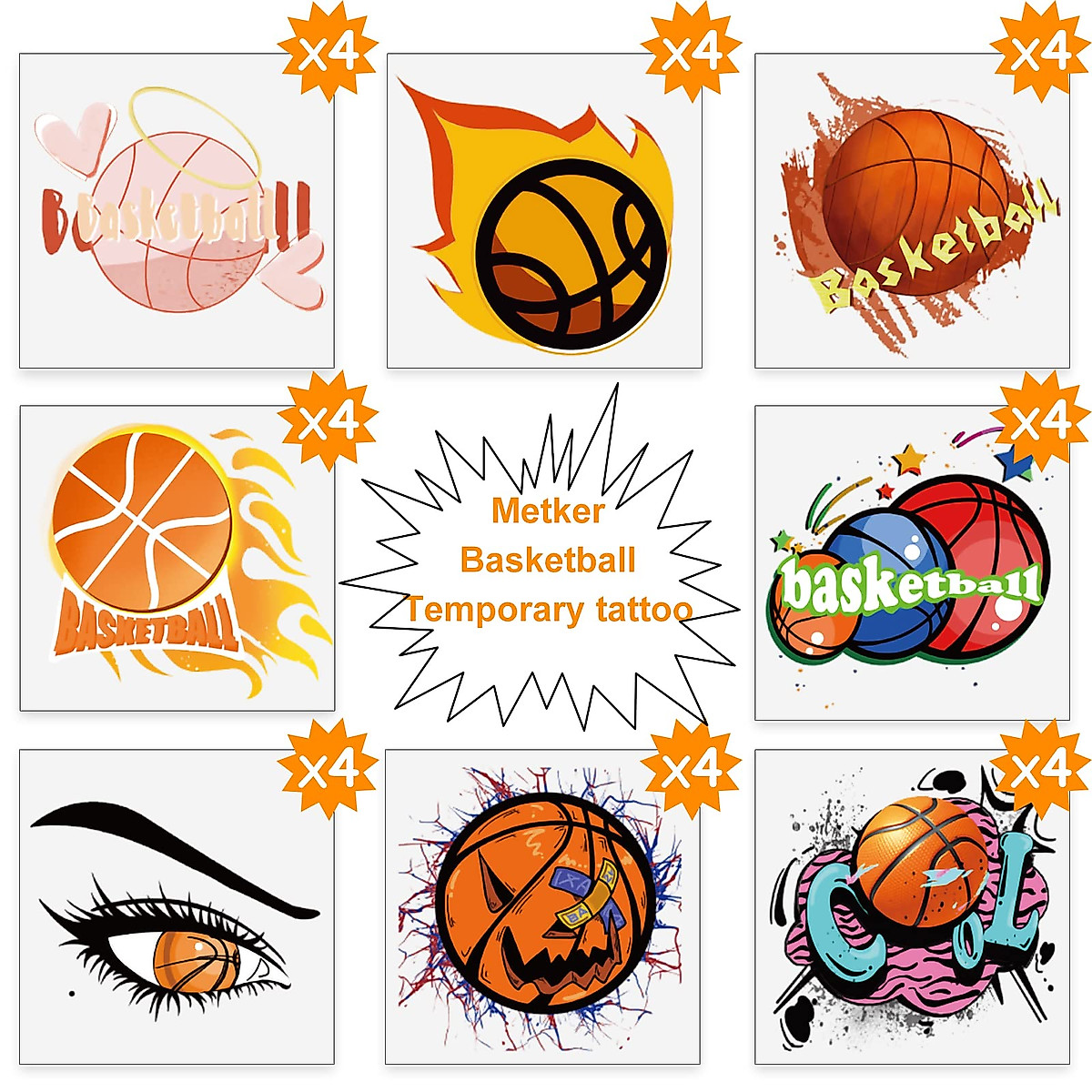 Metker basketball (160 PCS) kids waterproof temporary tattoos,children's temporary tattoo toys,boy face tattoo stickers, boy girl temporary tattoos