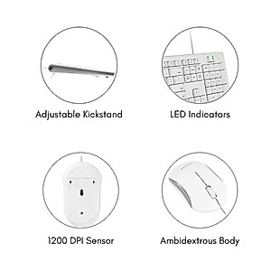 Macally Full Size USB Wired Mac Keyboard and Mouse Combo - Compatible Ergonomic Apple Keyboard and Mouse with Mac Shortcuts and Number Keypad for Mac Mini Pro, iMac Computer, MacBook Pro Air Laptops