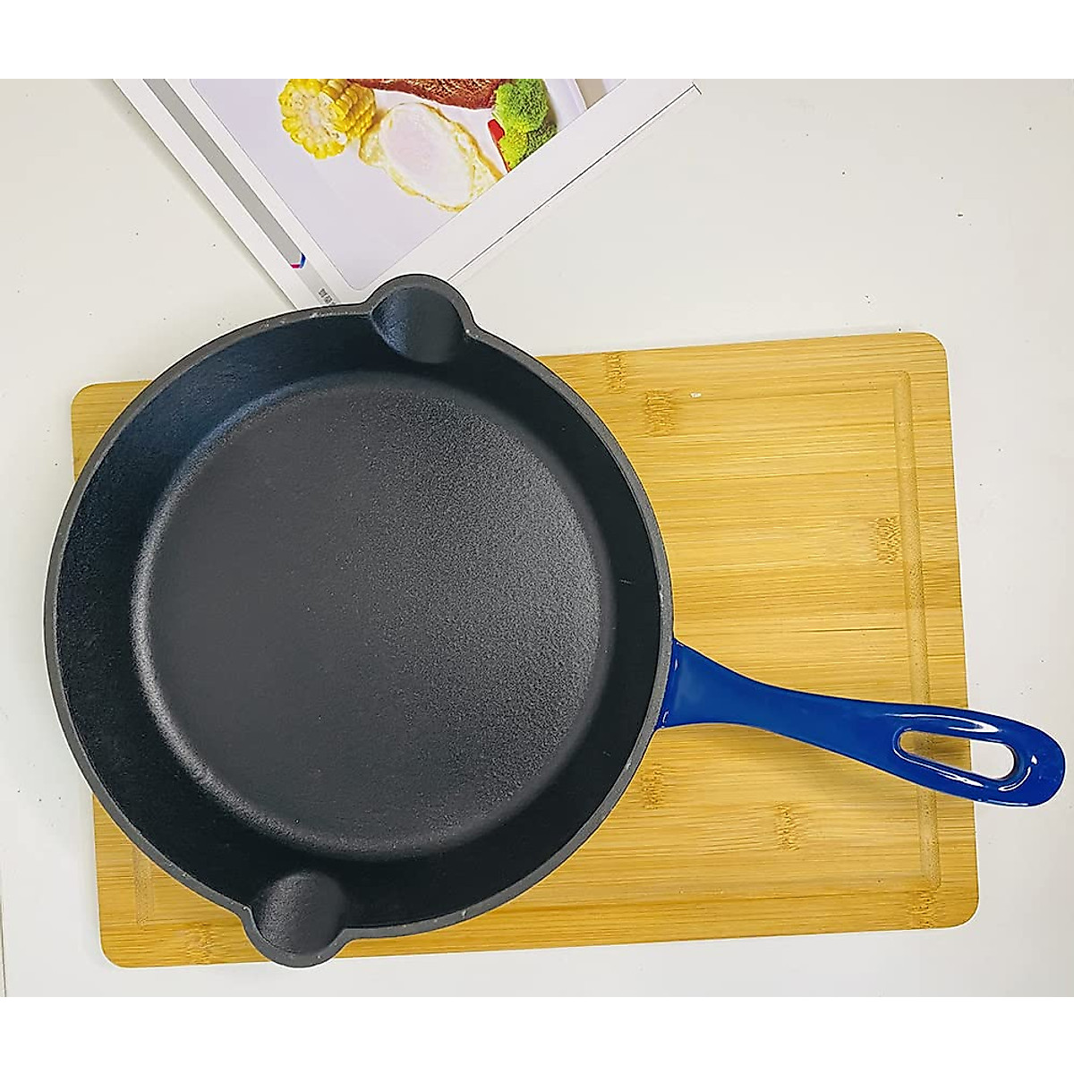 HAWOK Cast Iron Enameled Skillet DIA.10 inch Fry Pan Blue………