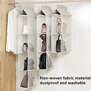 enloritas 2PCS Handbag Hanging Purse Organizer，Hanger Oxford Cloth Nonwoven Hanging Closet Storage Bag , Closet Organizer with 360 Degree Swivel Hook Foldable and Universal, Grey