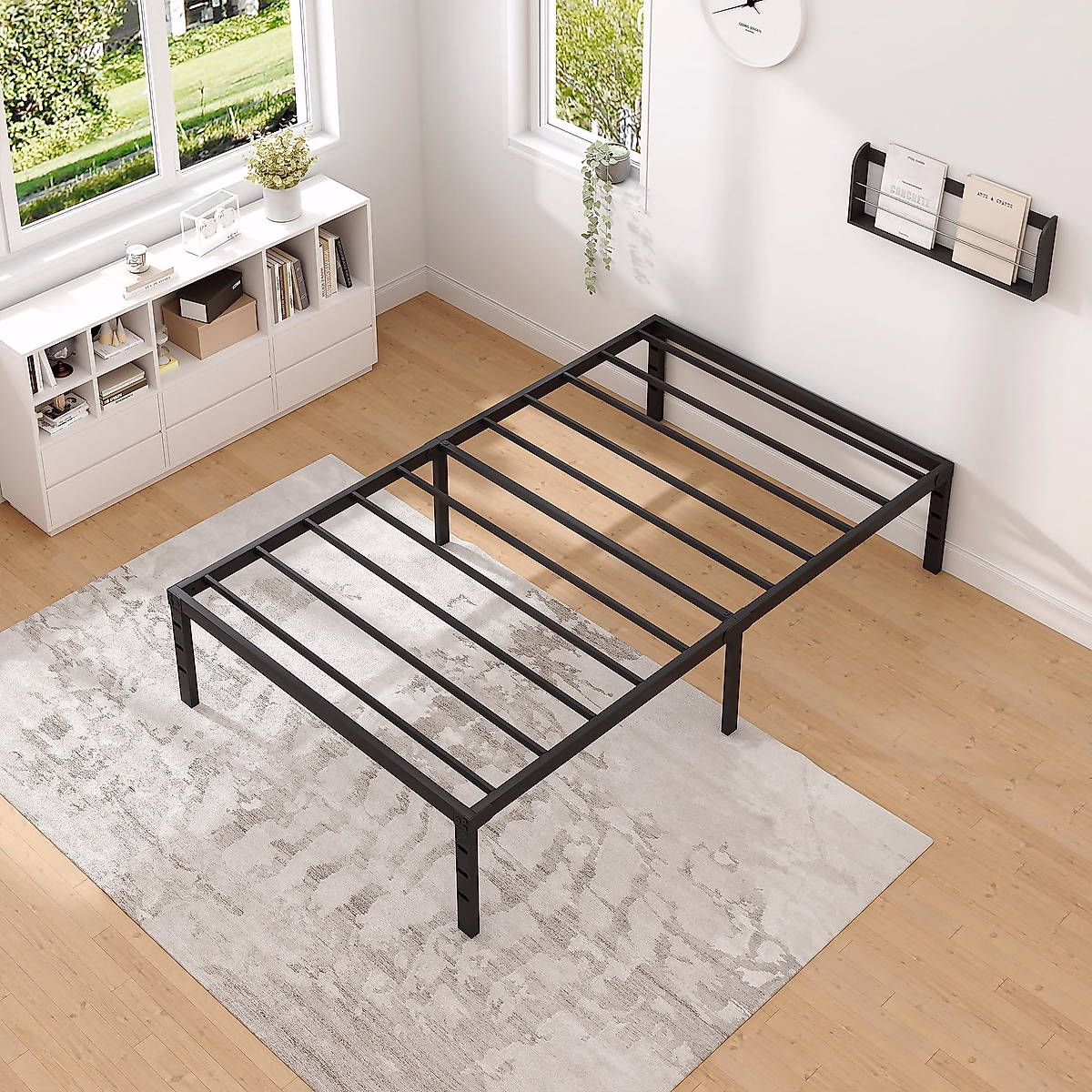 NEW JETO Metal Bed Frame,Twin Size Bed Frame with Storage Space,Heavy Duty Sturdy Mattress Foundation,Easy Assembly,No Box Spring Needed, Black,14 Inch,Twin