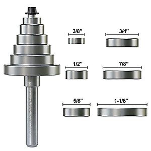 FivePears 1/2 Inch Shank Rabbet Router Bit with 6 Bearings Set, Adjustable Multiple Depths 1/8", 1/4", 5/16", 3/8", 7/16", 1/2" for Beginner DIY Woodwork …