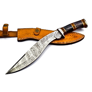 Nooraki - 15-inch | Handmade Damascus Steel Heavy Duty Kukri Knife Sharp Blade, With Leather Sheath | Ideal for Hunting, Bushcraft, Survival, Chopping, Camping, Outdoor Gift for Men Women - KK155