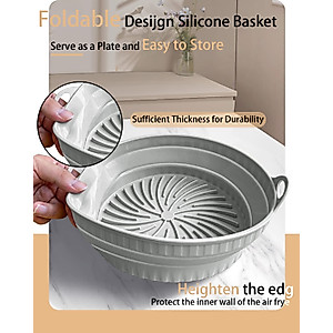 2-Pack, 7.9inch Air Fryer Silicone Liners Reusable, Foldable Air Fryer Silicone Basket, Heat Resistant Air Fryer Oven Accessories, Easy Cleaning Air Fryers Pot for 3-5 Qt Air Fryer (Grey)