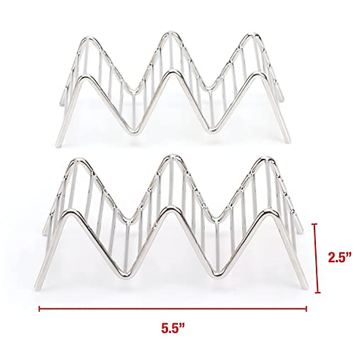Taco Holders Set of 2 Premium Stainless Steel Stackable Stands, Each Rack Holds 2 or 3 Hard or Soft Tacos, Five Styles Available By 2lbDepot