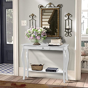 ChooChoo Narrow Console Table with Drawer, Chic Accent Sofa Table, Entryway Table, White