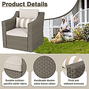 SOLAURA 5 Piece Patio Conversation Set Outdoor Furniture Set, Grey Wicker Lounge Chair with Ottoman Footrest, W/Coffee Table & Cushions (Beige) for Garden, Patio, Balcony, Deck