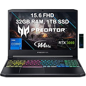 2021 Acer Flagship Predator Helios 300 Gaming Laptop 15.6" FHD 144 Hz 3ms IPS Intel Octa-Core i7-11800H 32GB RAM 1TB SSD GeForce RTX 3060 6GB RGB Backlit Thunderbolt WiFi6 Win10 with ES 128GB USB
