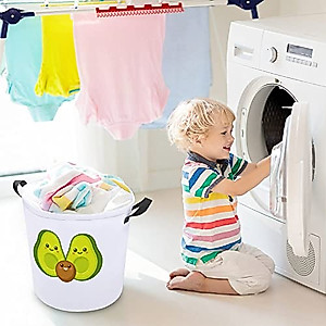 Cute Cartoon Avocado Family Large Laundry Basket Hamper Bag Washing with Handles for College Dorm Portable