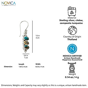 NOVICA Artisan Handcrafted Citrine Dangle Earrings | Turquoise Sterling Silver Earrings | Natural Stone Dangle Earrings For Women | Genuine Turquoise Dangle Earrings | French Wire Dangle Earrings