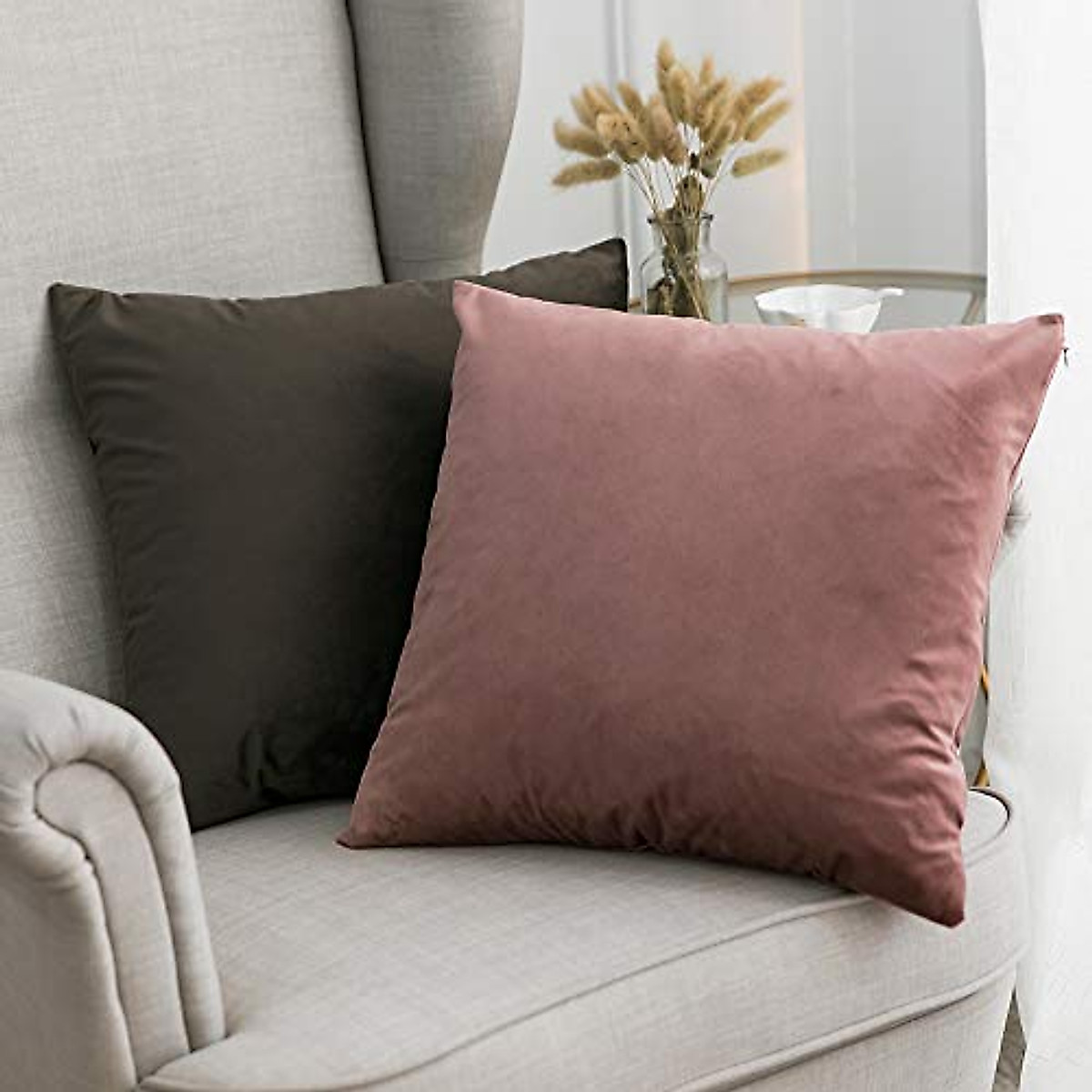 MIULEE Pack of 2 Decorative Velvet Pillow Covers Soft Square Throw Pillow Covers Solid Cushion Covers Jam Pillow Cases for Sofa Bedroom Car 20 x 20 Inch 50 x 50 Cm